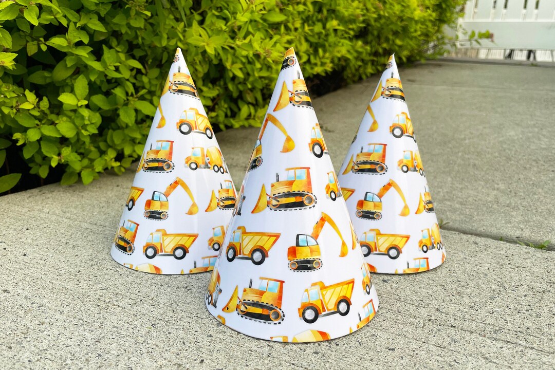 Construction Theme Party Hats, Colorful Construction Trucks on Kids ...