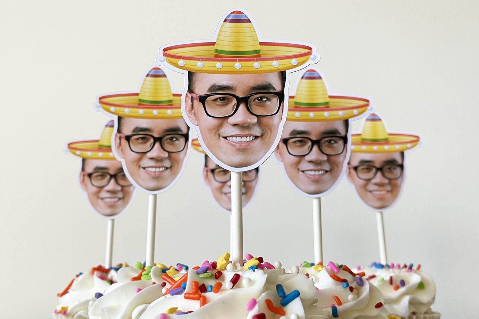 Mexican Sombrero Cupcake Toppers | Personalized Face Party Decorations ...