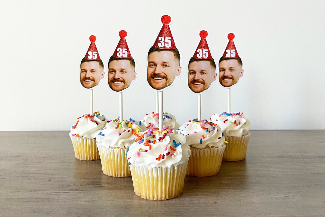 Custom Face Cupcake Toppers With Party Hat | Birthday Party Keepsake ...