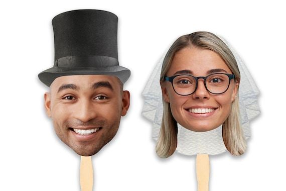 Bride & Groom Photobooth Props Bridal Shower Face on a Stick - Etsy