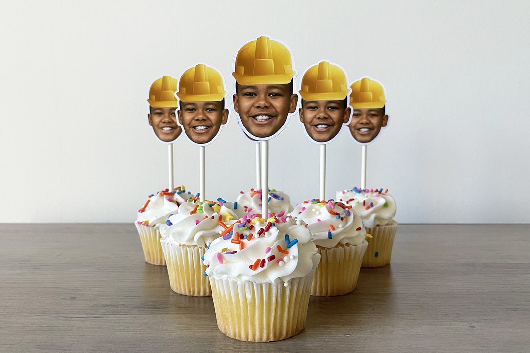 Construction Themed Cupcake Toppers, Personalize With Any Face! - Etsy
