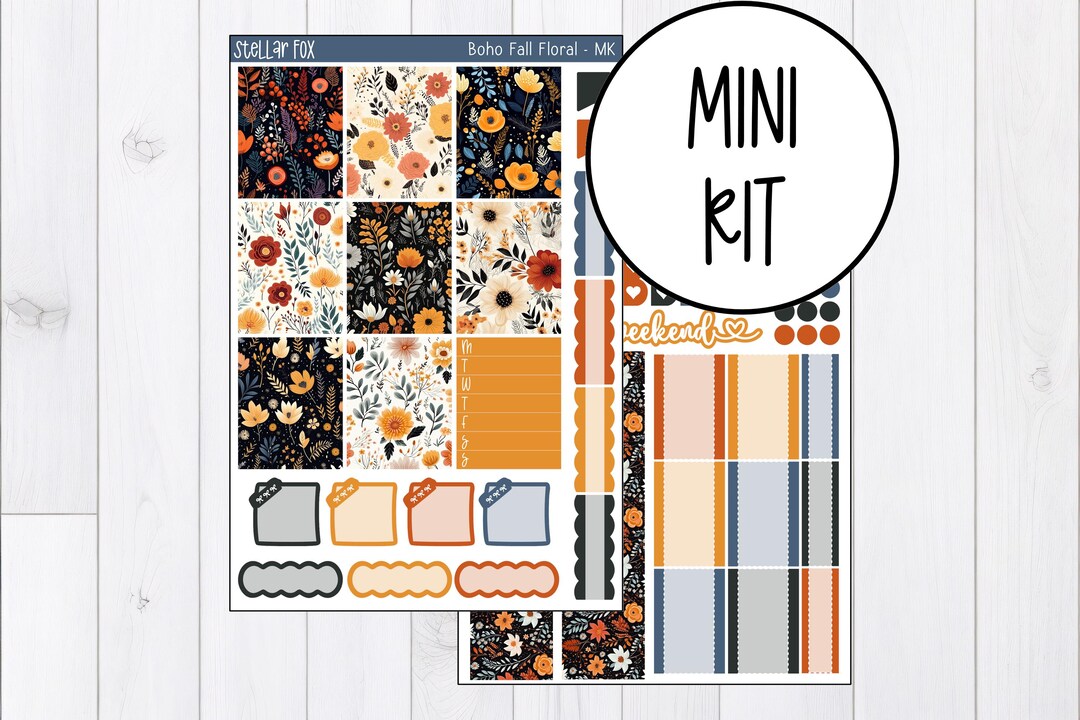 Fall Floral Planner Mini Sticker Kit , Autumn Vertical Weekly Kit ...
