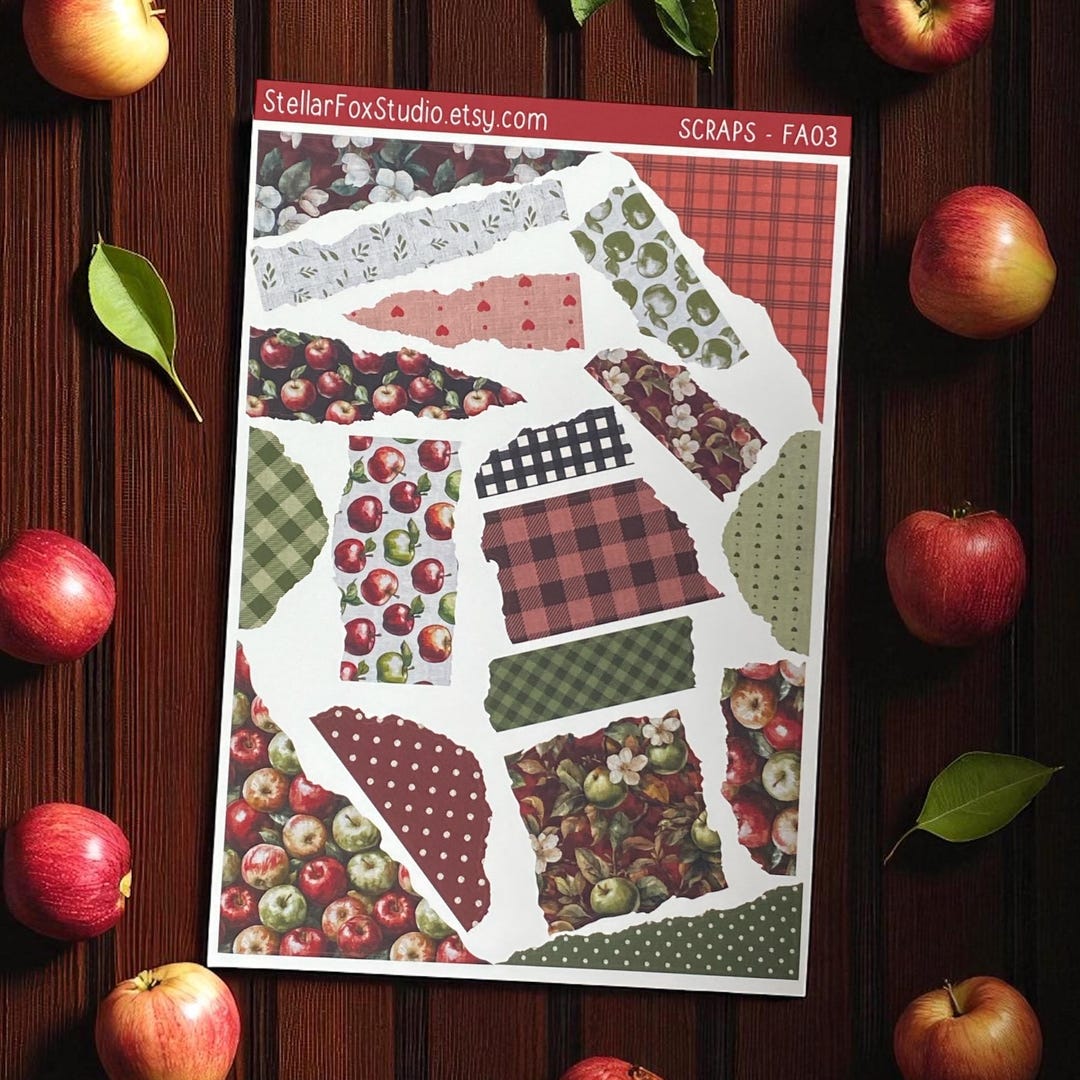 Fall Apple Ripped Paper Torn Strips Decorative Stickers Journaling ...