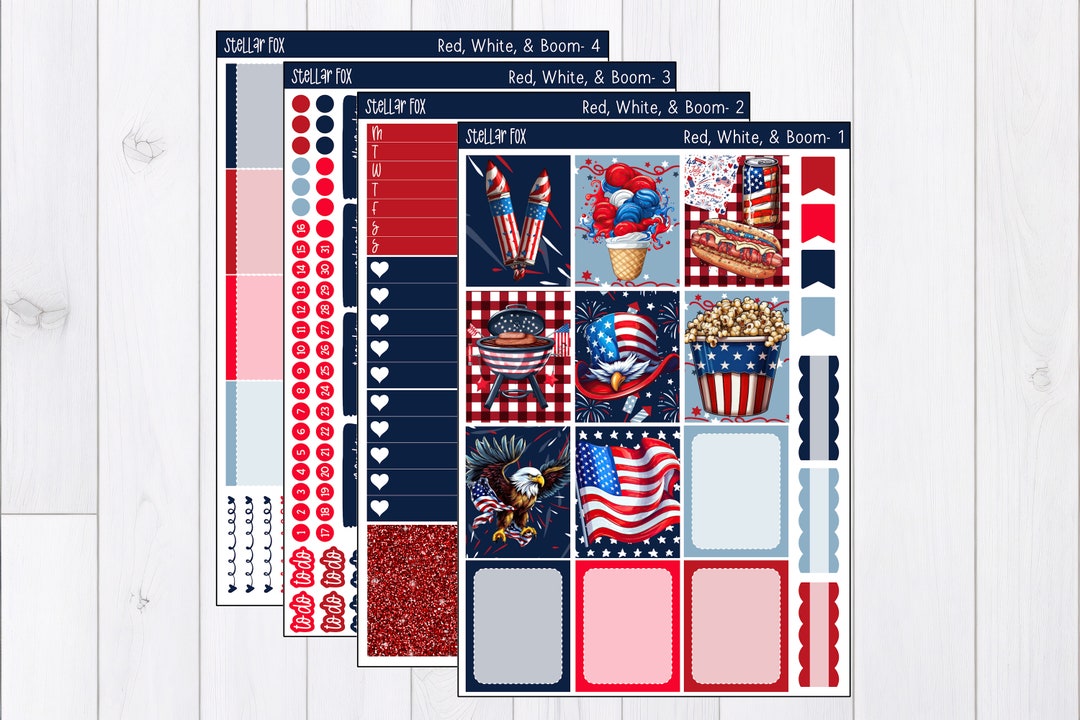 July 4th , July 4th Planner Sticker Kit Summer Vertical Weekly Stickers ...