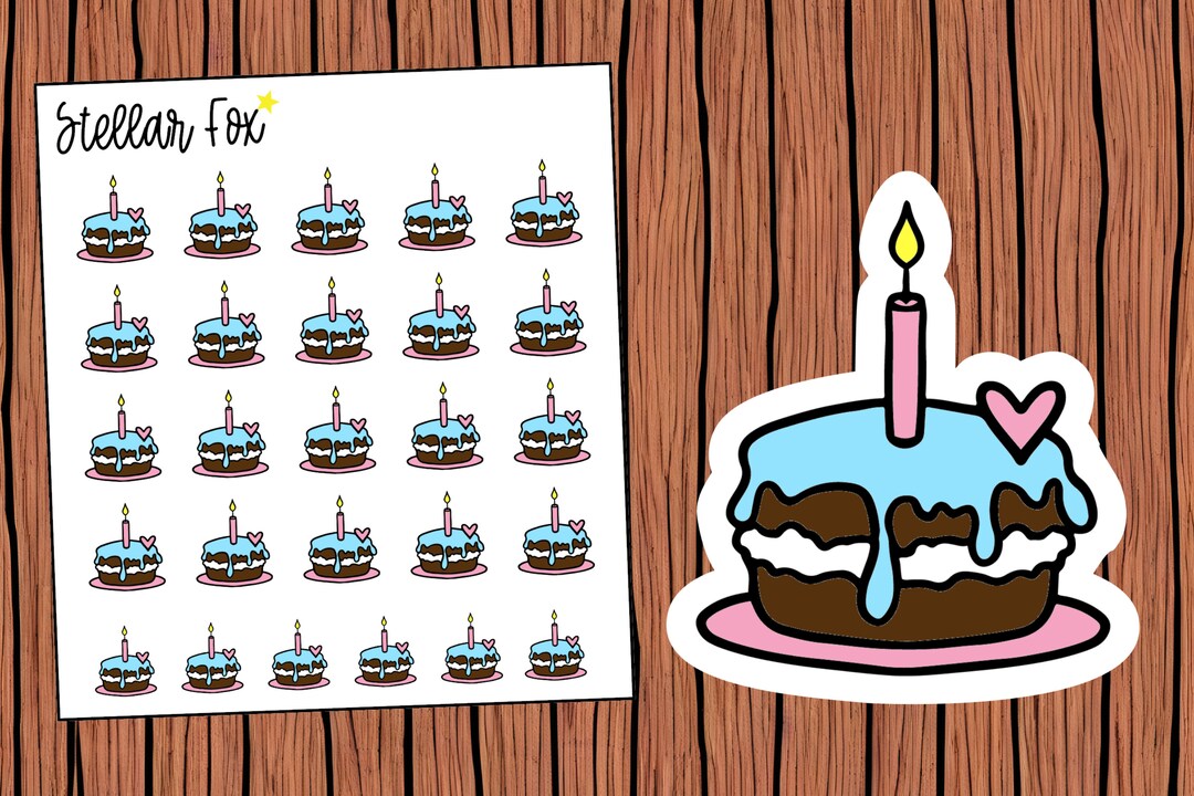 Birthday Cake Stickers Icons Planner Journal Stickers Erin - Etsy