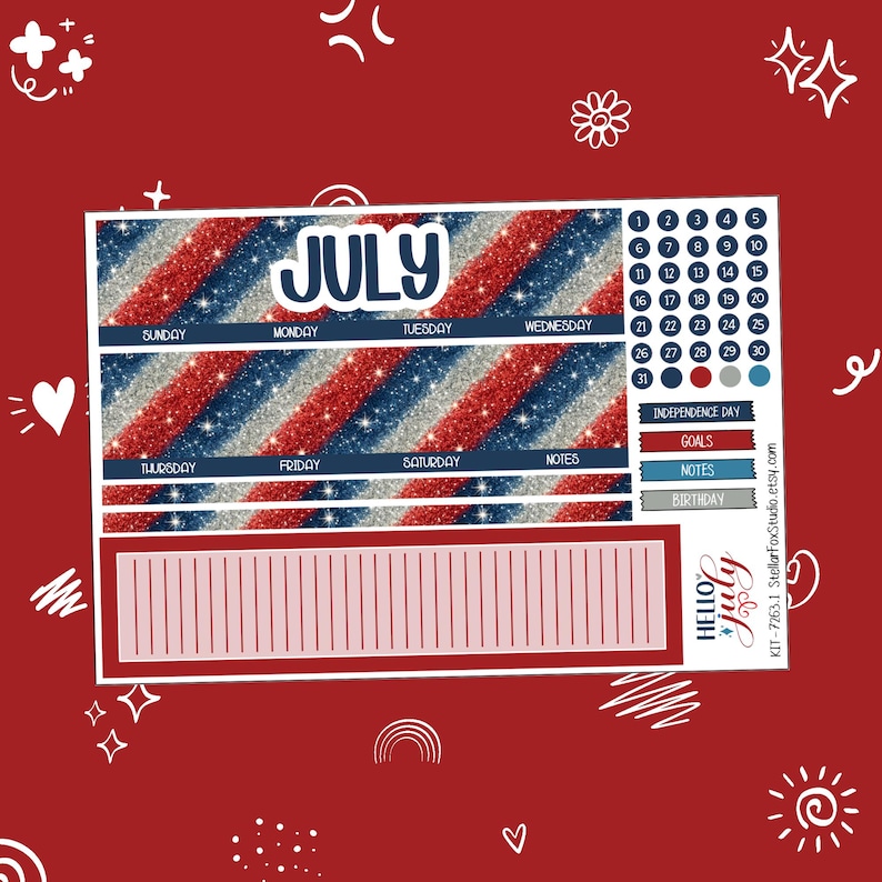 July Monthly Planner Sticker Kit Erin Condren Classic Happy Planner - Etsy
