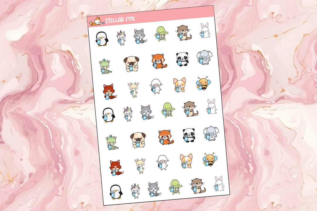 Water Reminder Planner Decor Stickers Cute Characters Health Wellness ...