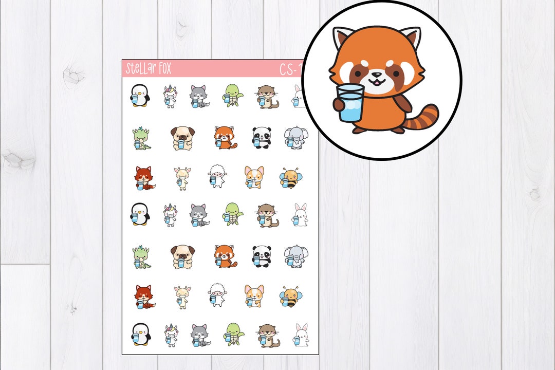 Water Reminder Planner Stickers , Cute Character Stickers , Health ...