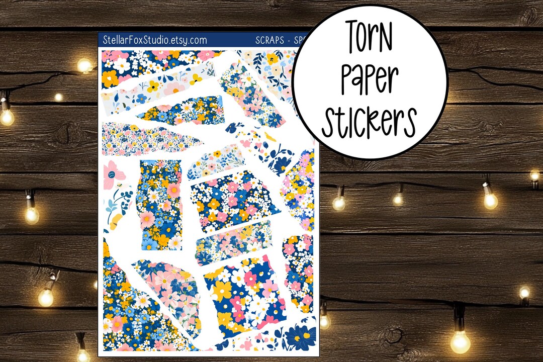 Floral Spring Ripped Paper Torn Strips Decorative Stickers Journaling ...