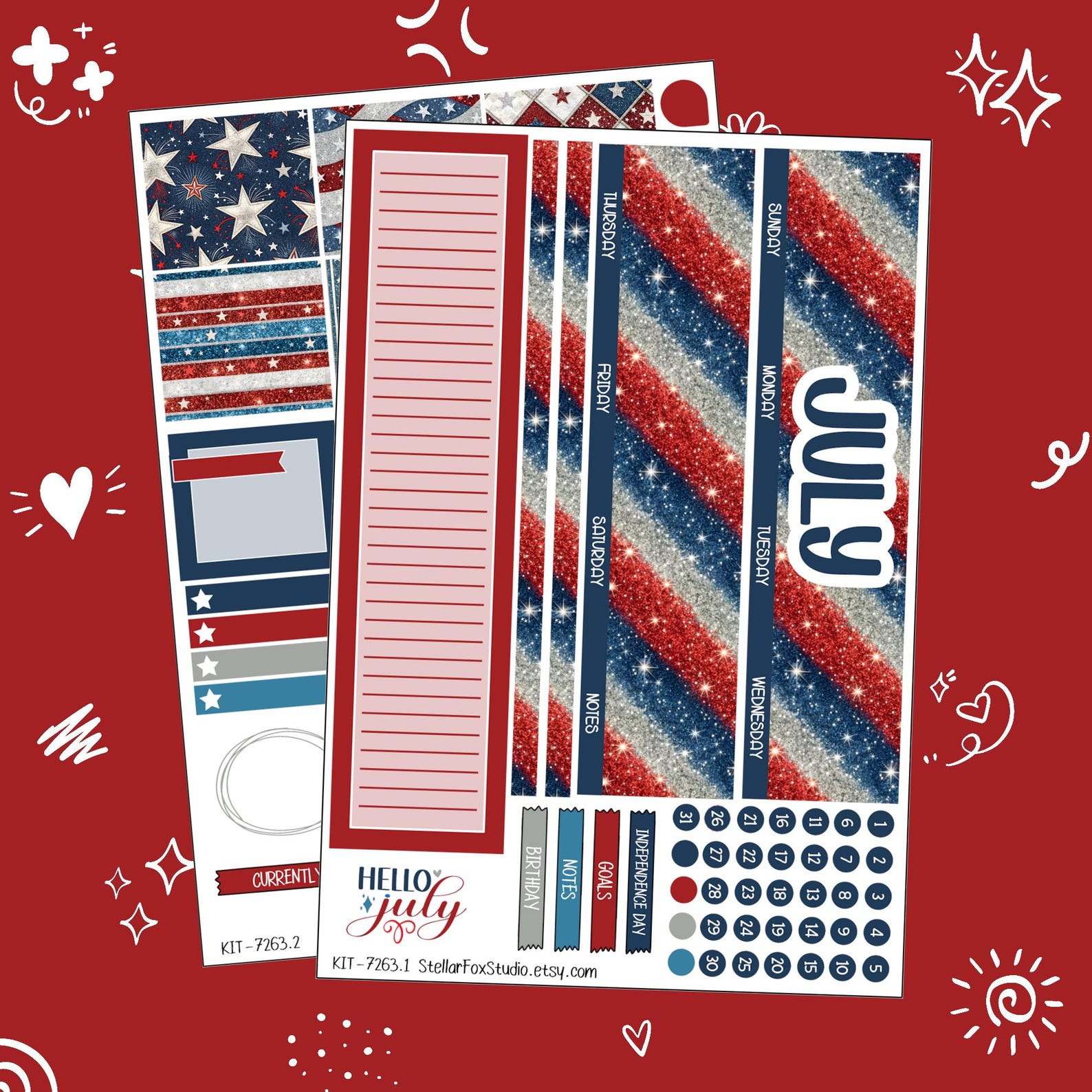 July Monthly Planner Sticker Kit Erin Condren Classic Happy Planner - Etsy