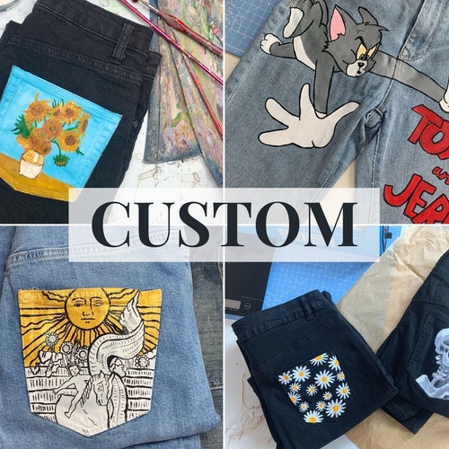 Hand Painted Customized Jeans for Sale - Etsy