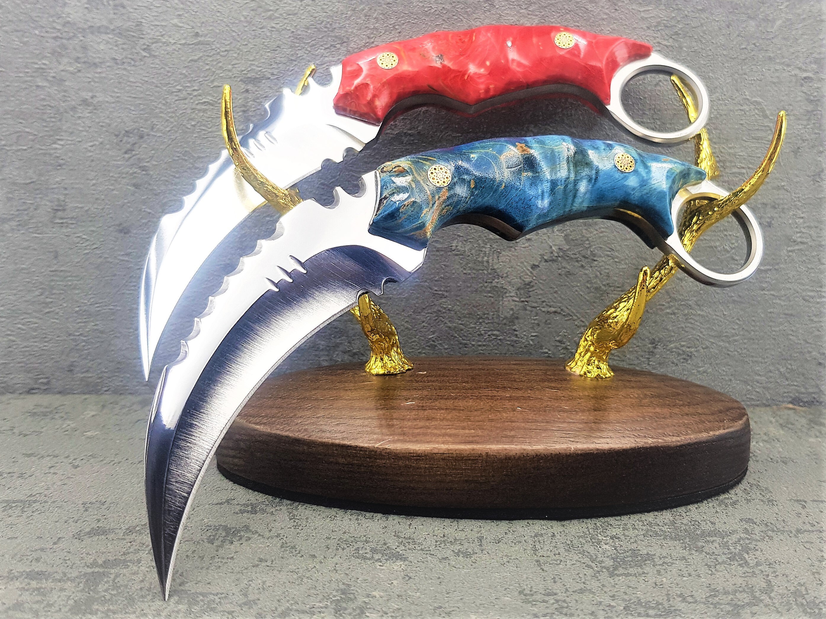 WATER & FIRE 2 X Karambit Claw, Steel D2 GLASS, Shiny, Scorpion, Claw ...