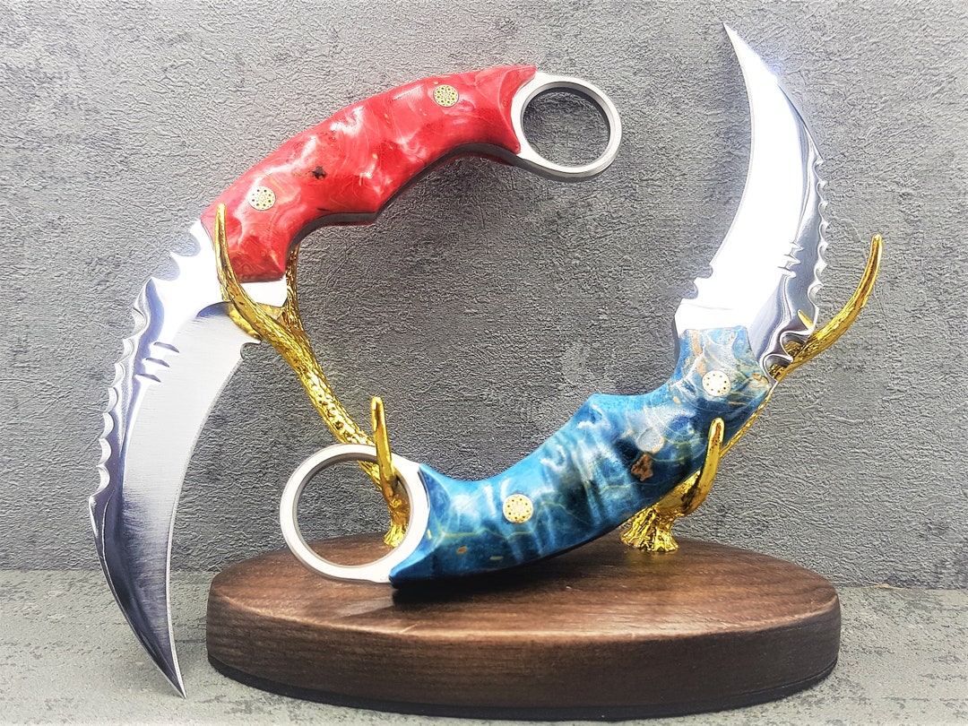 WATER & FIRE 2 X Karambit Claw, Steel D2 GLASS, Shiny, Scorpion, Claw ...