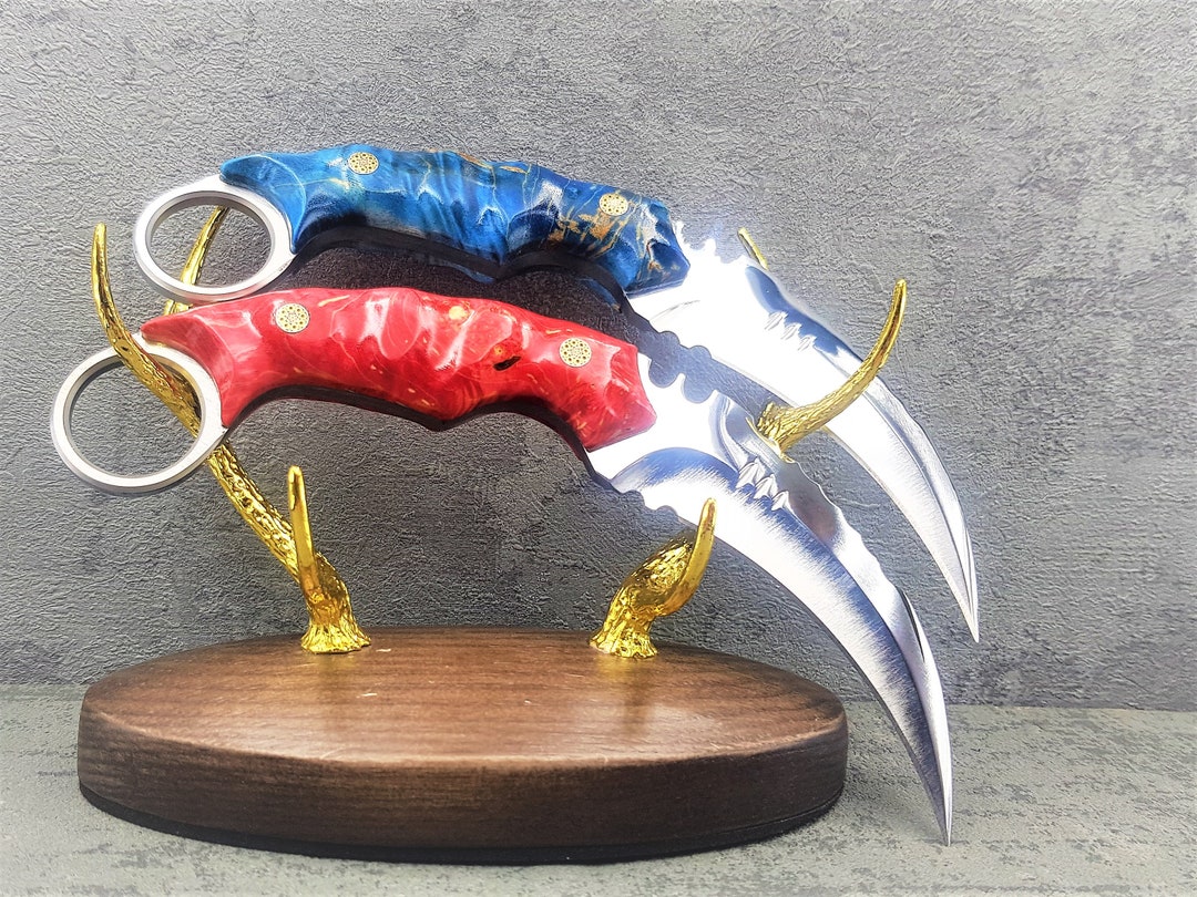 WATER & FIRE 2 X Karambit Claw, Steel D2 GLASS, Shiny, Scorpion, Claw ...