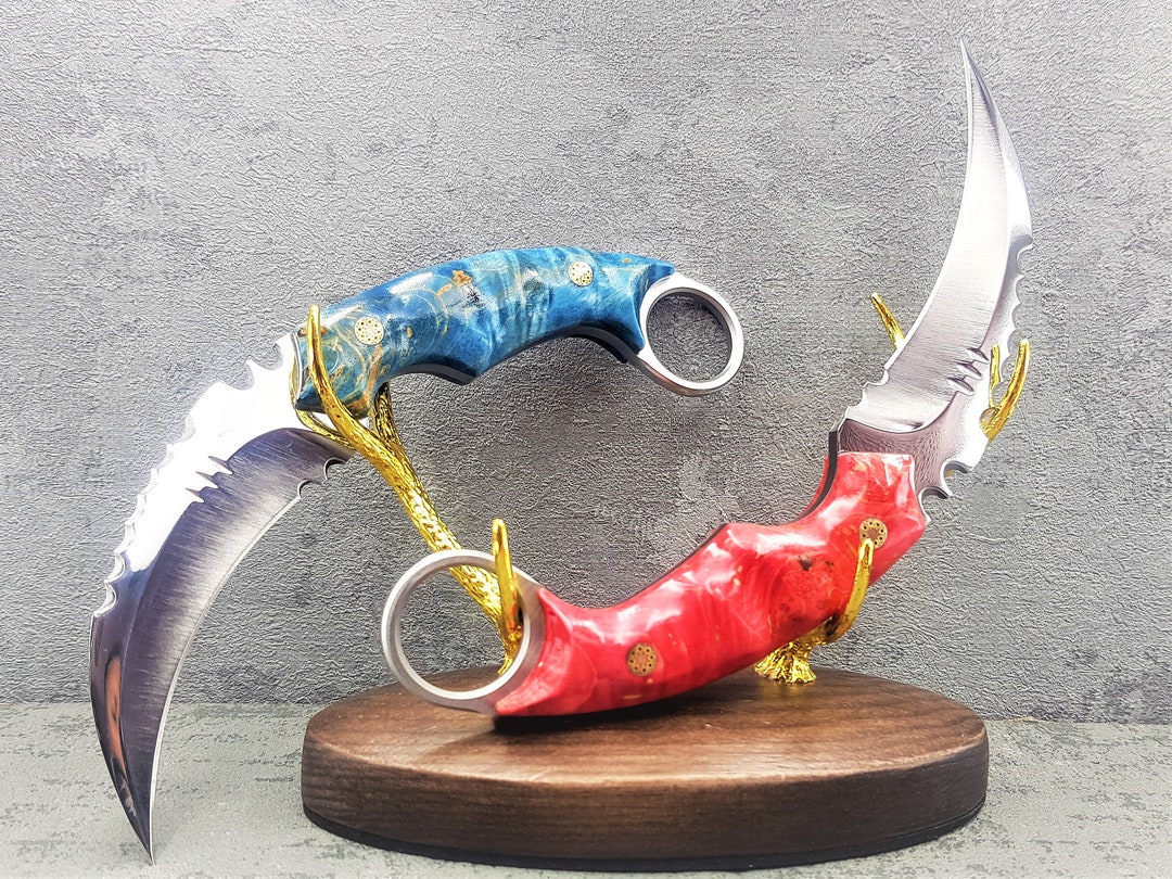 WATER & FIRE 2 X Karambit Claw, Steel D2 GLASS, Shiny, Scorpion, Claw ...