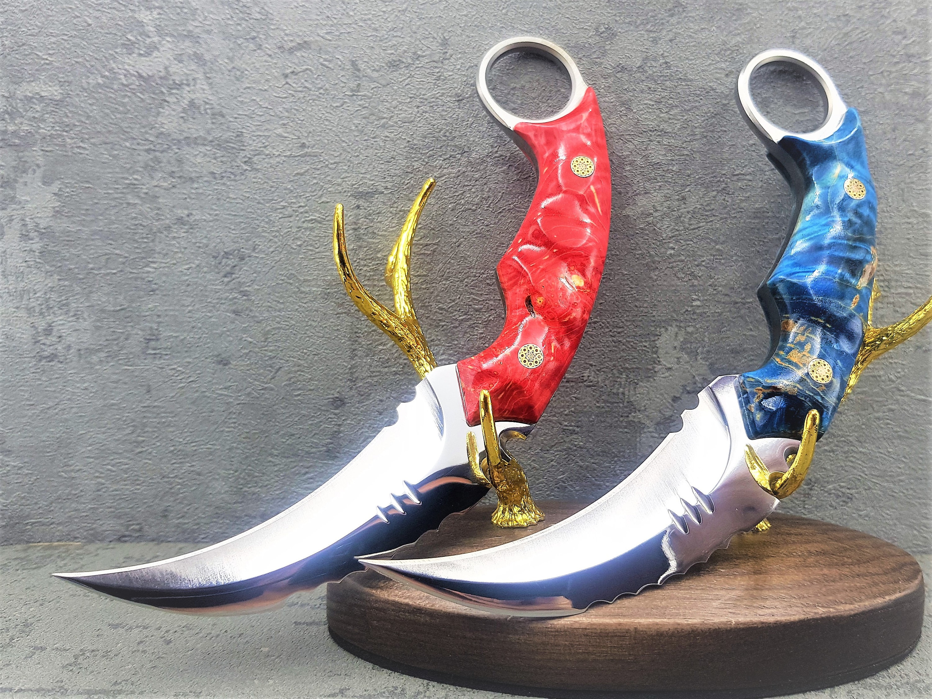 WATER & FIRE 2 X Karambit Claw, Steel D2 GLASS, Shiny, Scorpion, Claw ...