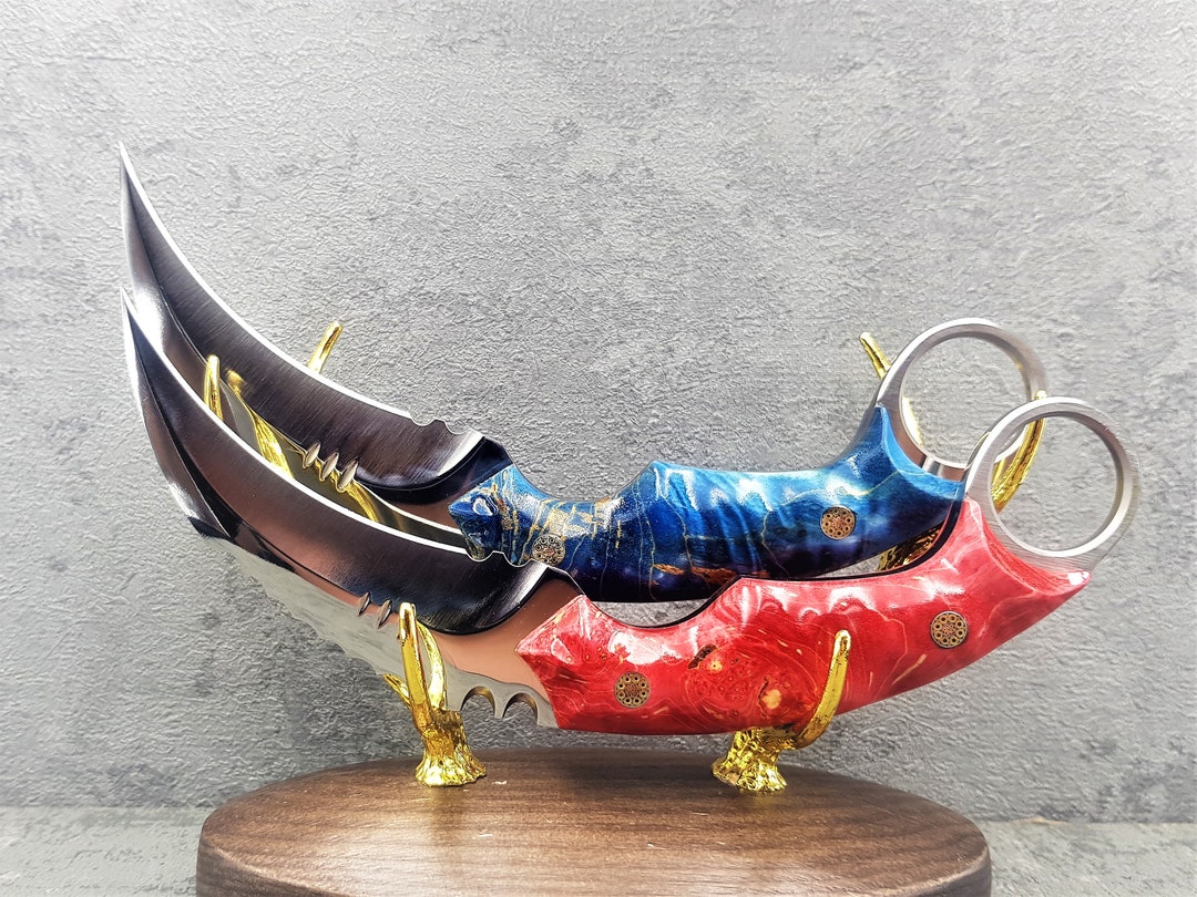 WATER & FIRE 2 X Karambit Claw, Steel D2 GLASS, Shiny, Scorpion, Claw ...