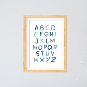 Alphabet Educational Poster Blue, Printable Wall Art, ABC Poster, Kids ...