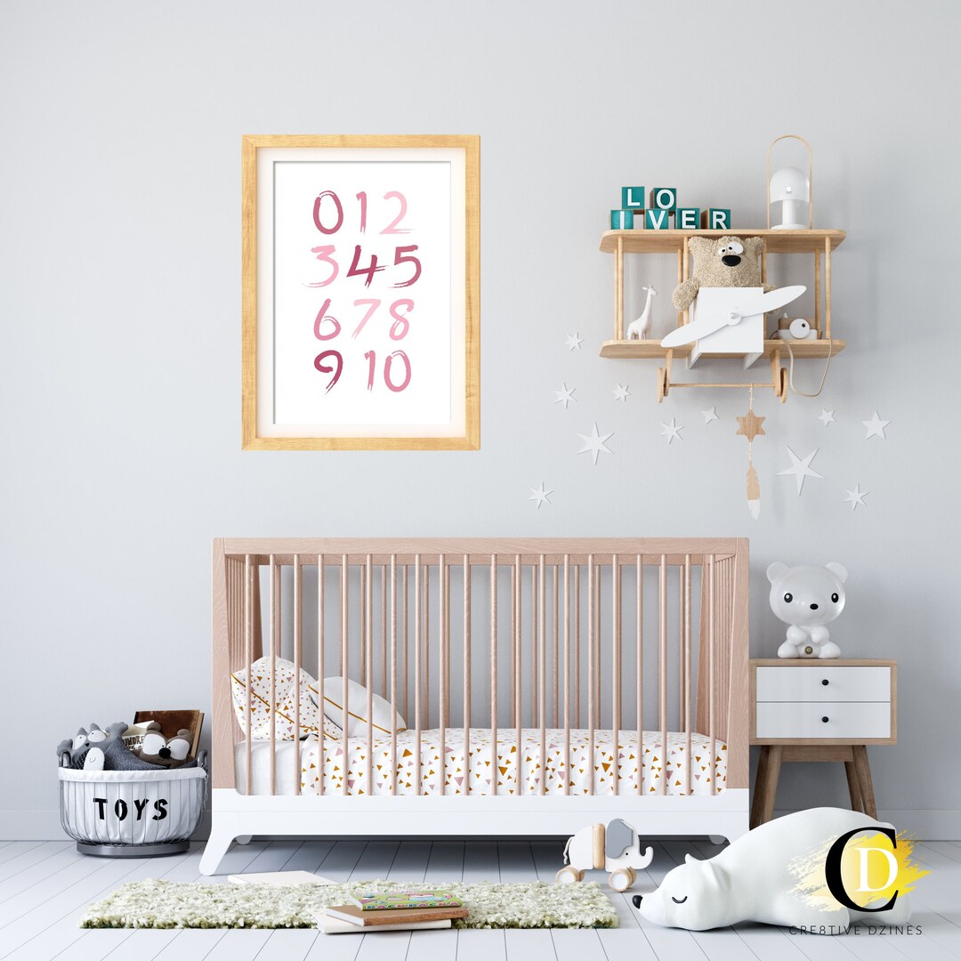 Numbers Educational Poster Pink, Printable Wall Art, 123 Poster, Kids ...