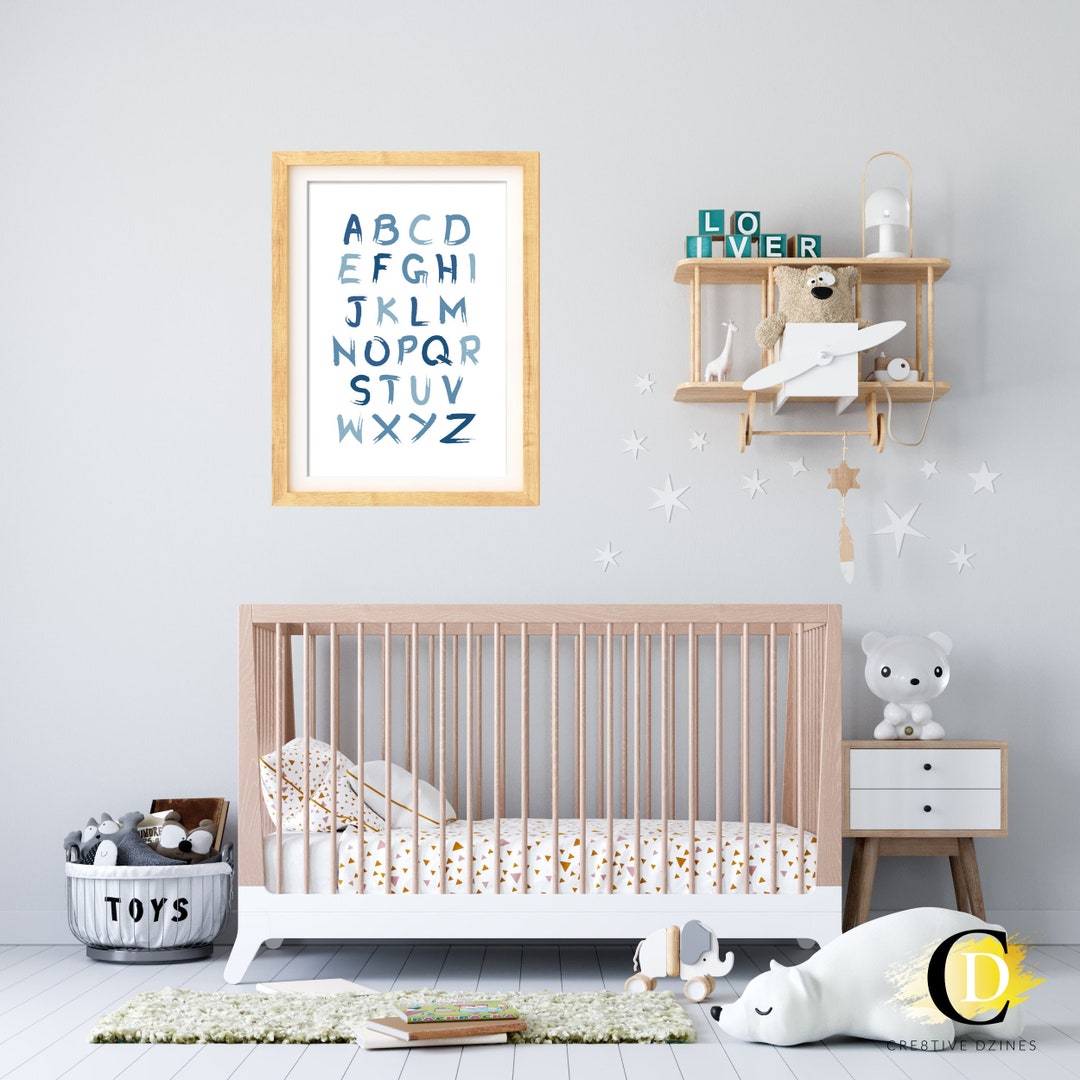Alphabet Educational Poster Blue, Printable Wall Art, ABC Poster, Kids ...