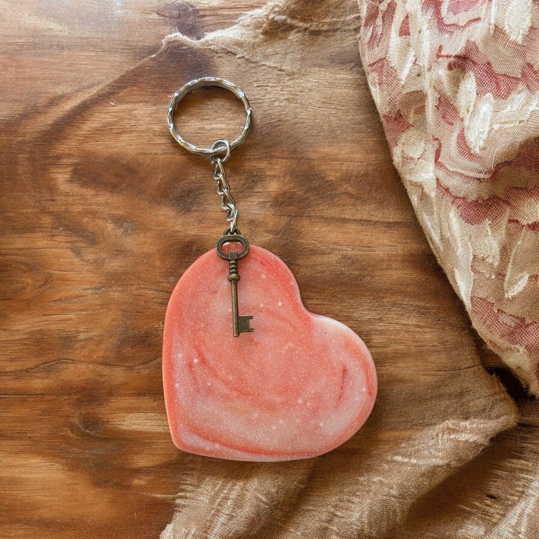 Resin Heart Keychain With Key Charm - Etsy