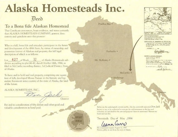 Alaska Land Deed 1 Square Foot Own a Piece of Alaska | Etsy
