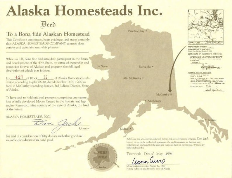 Alaska Land Deed- 1 Square Foot- Own a Piece of Alaska! - Etsy