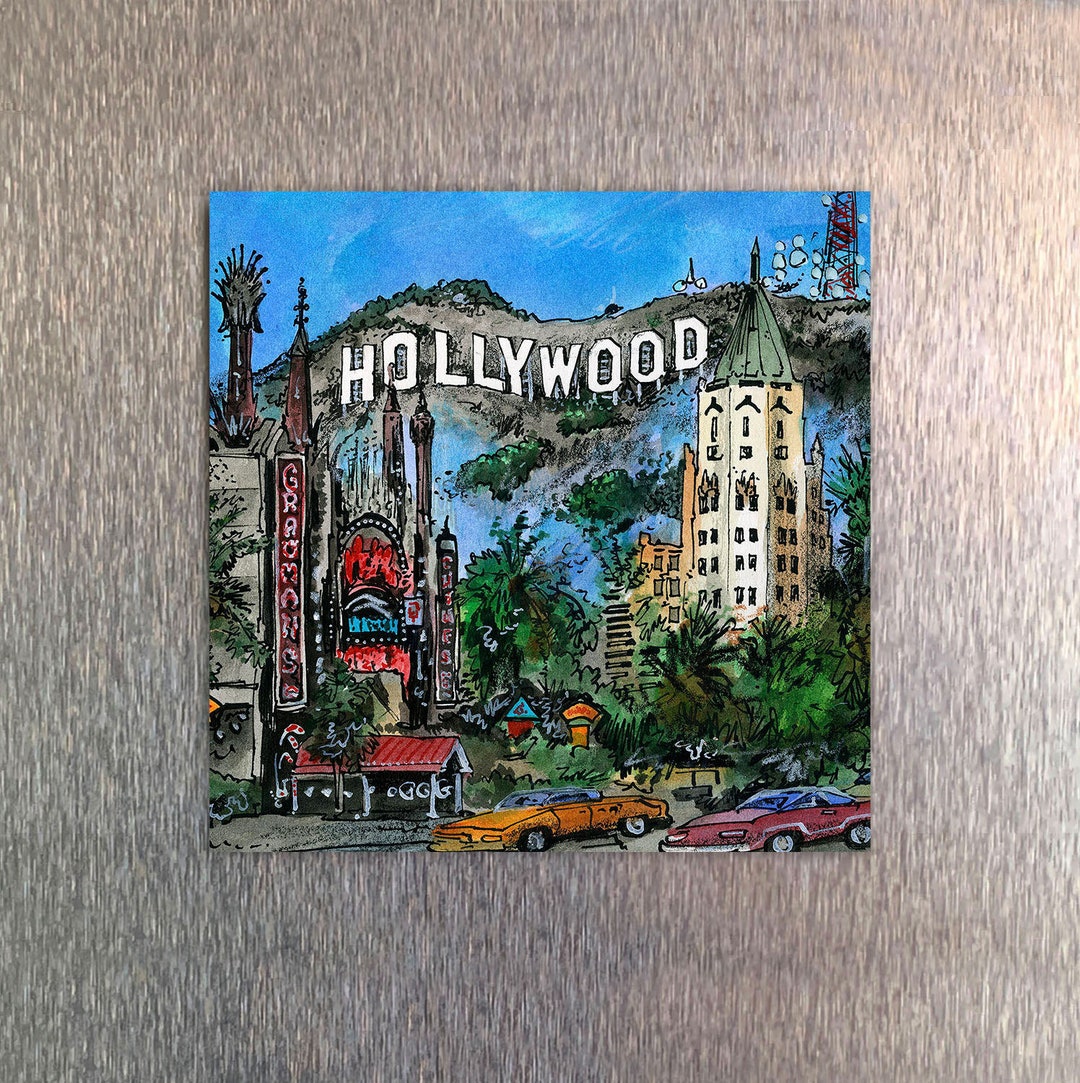 Hollywood Sign Art Magnet | Los Angeles Cityscape Souvenir, California ...