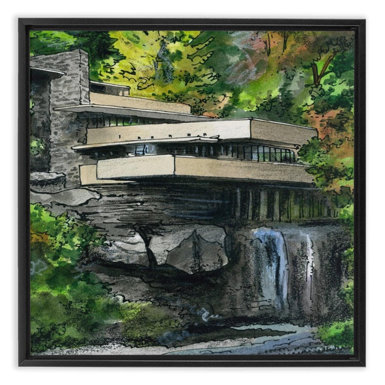 Frank Lloyd Wright Fallingwater Art Print Framed Canvas - Etsy