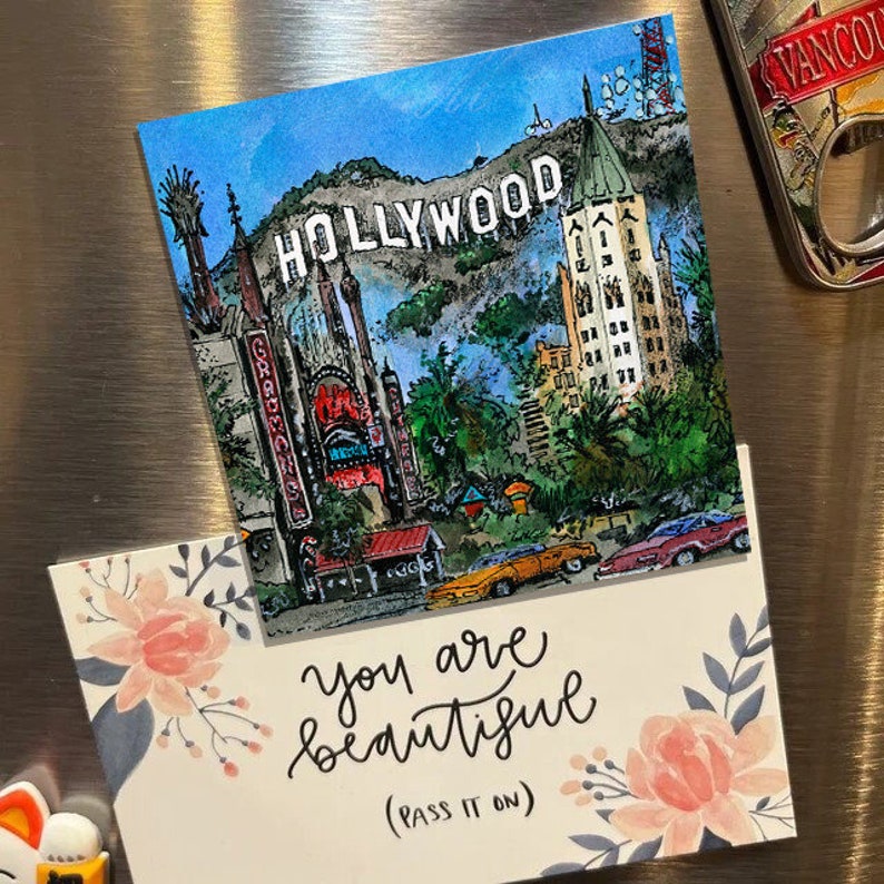 Hollywood Sign Art Magnet | Los Angeles Cityscape Souvenir, California ...