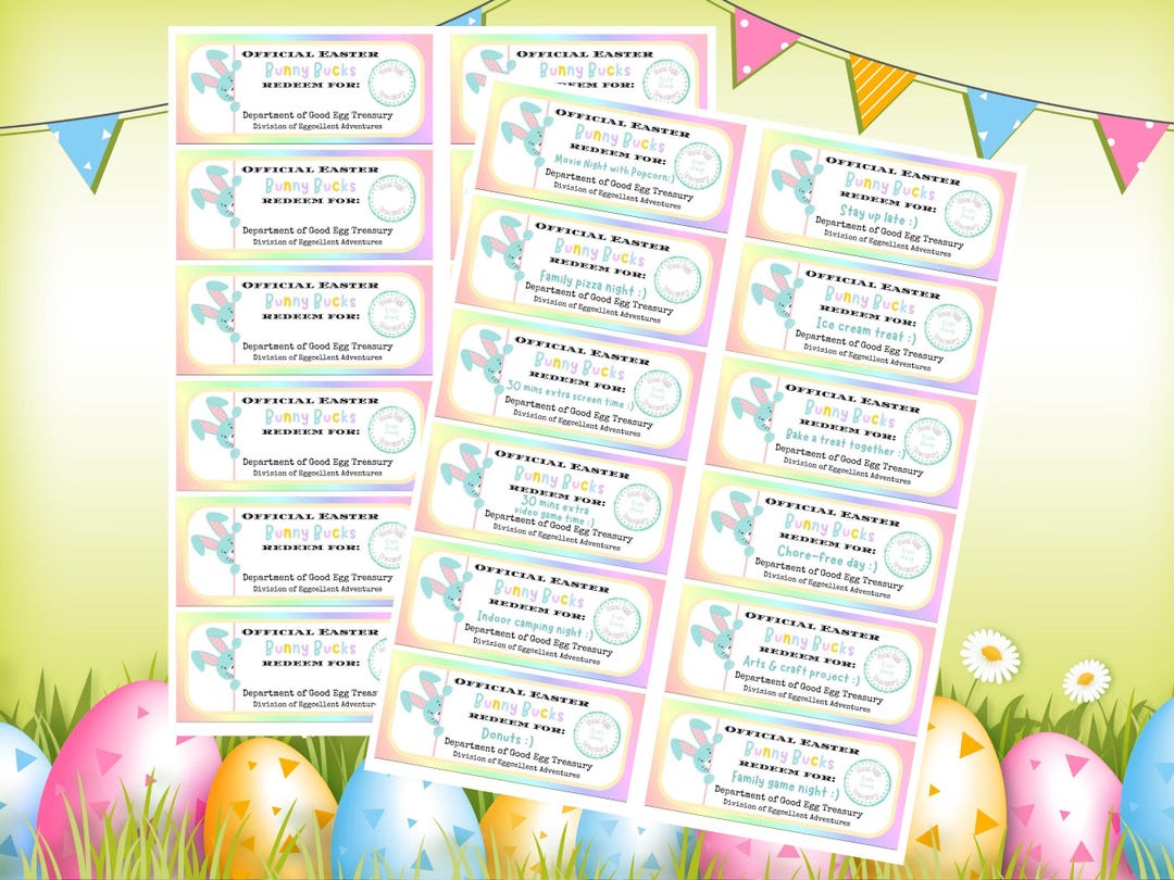 Easter Bunny Bucks, Fun Easter Egg Hunt Game Prizes, Egg Hunt Prize ...