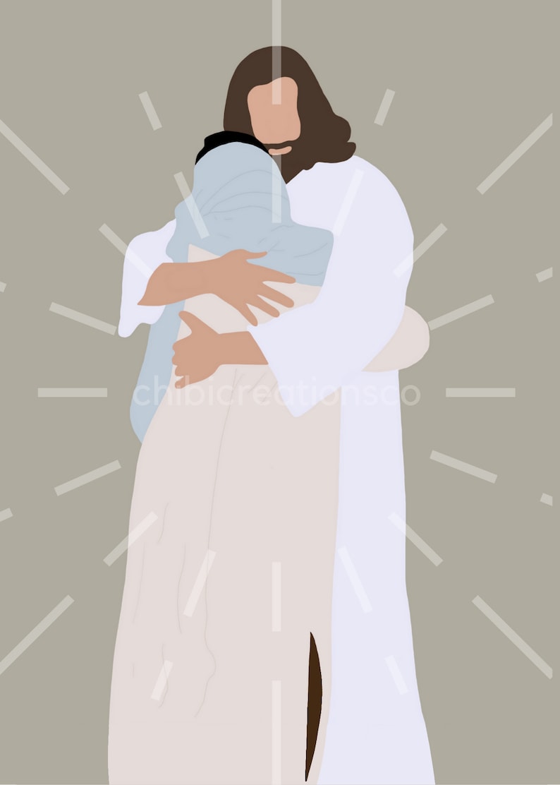 Jesus Christ Hugging Woman Faceless Portrait He Loves Us | Etsy