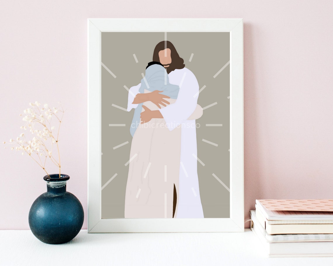 Jesus Christ Hugging Woman Faceless Portrait He Loves Us - Etsy Australia