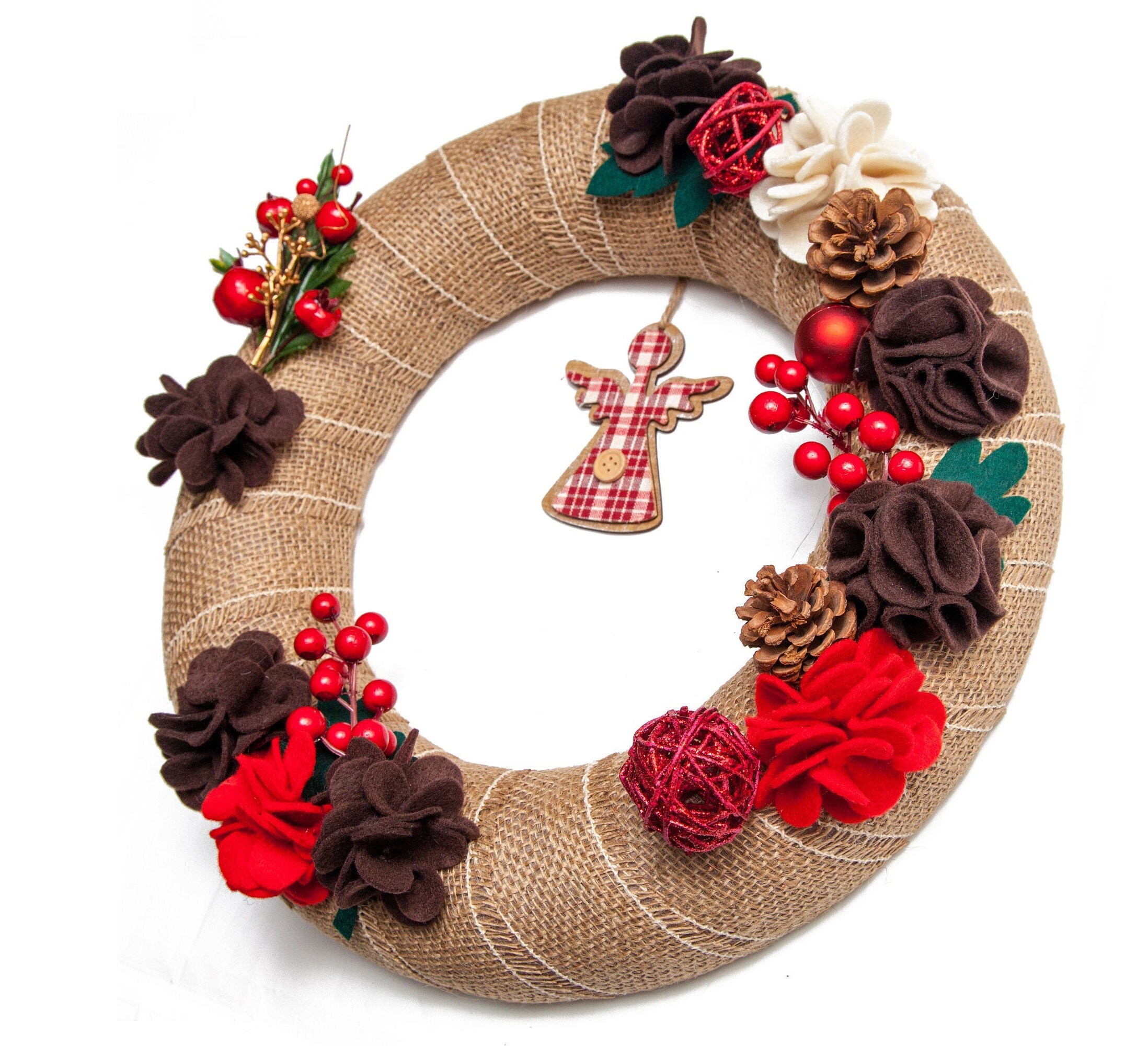 Hemp Christmas Wreath Christmas Angel Felt Christmas - Etsy