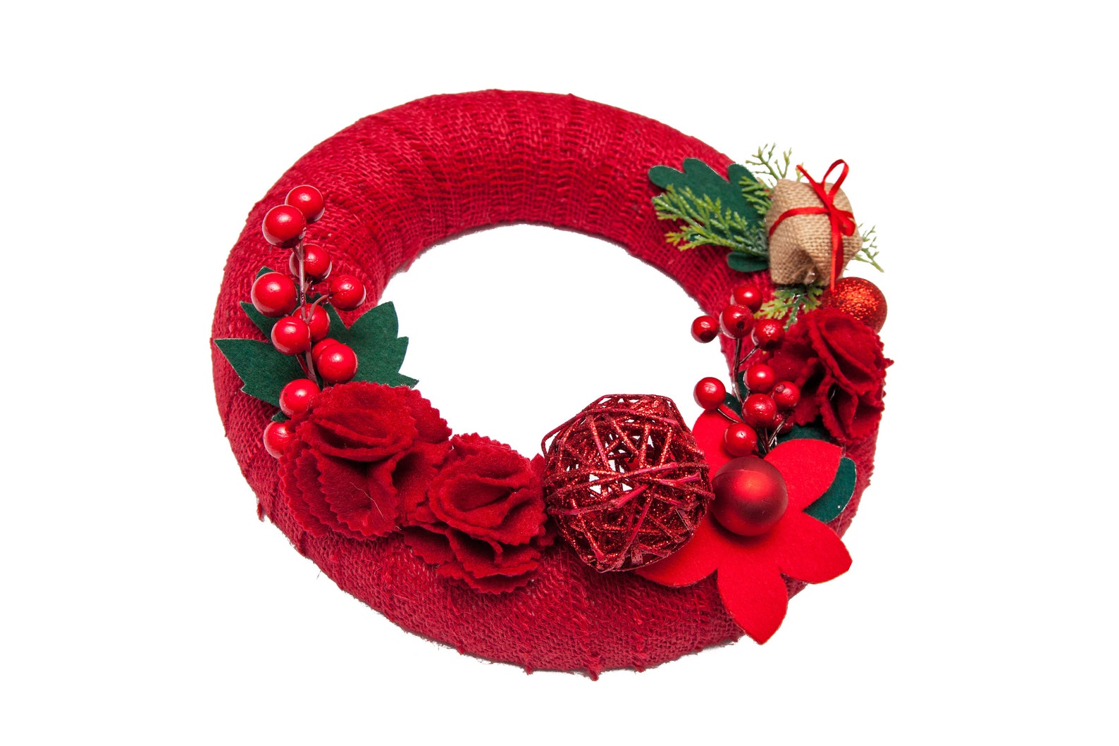 Red Hemp Christmas Wreath, Elegant Red Christmas Decoration, Christmas ...