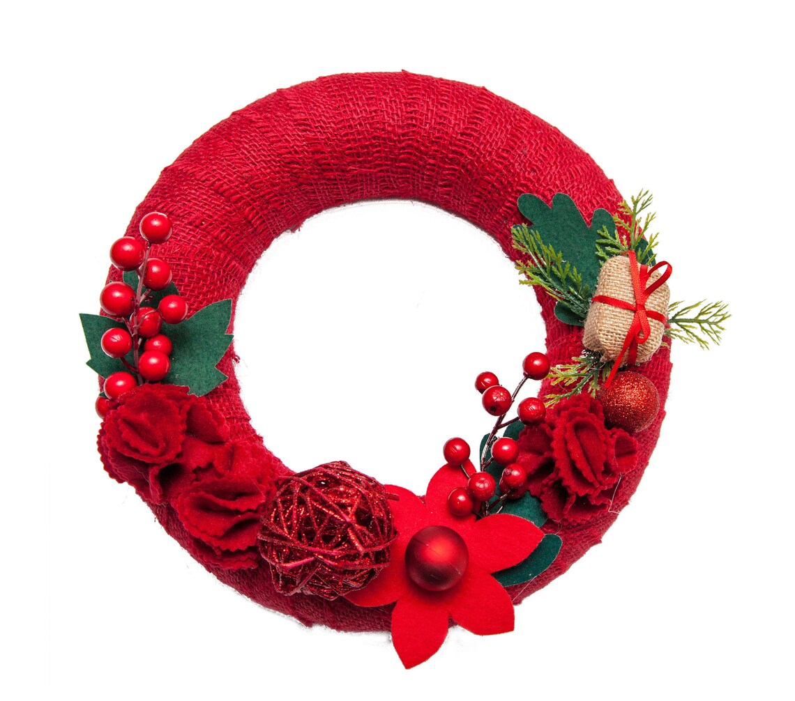 Red Hemp Christmas Wreath, Elegant Red Christmas Decoration, Christmas ...