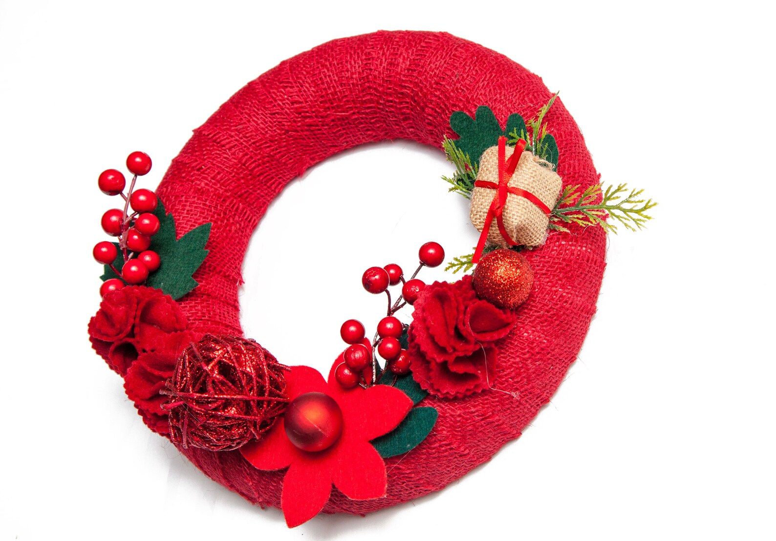 Red Hemp Christmas Wreath, Elegant Red Christmas Decoration, Christmas ...