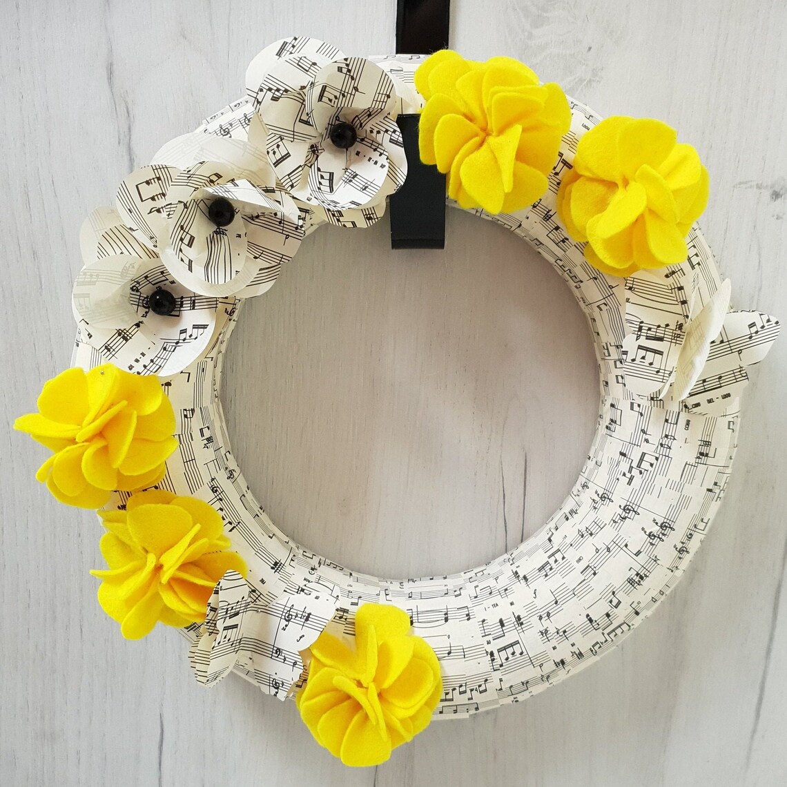 Unusual and Stylish Music Note Print Wreath With Bright Floral - Etsy UK