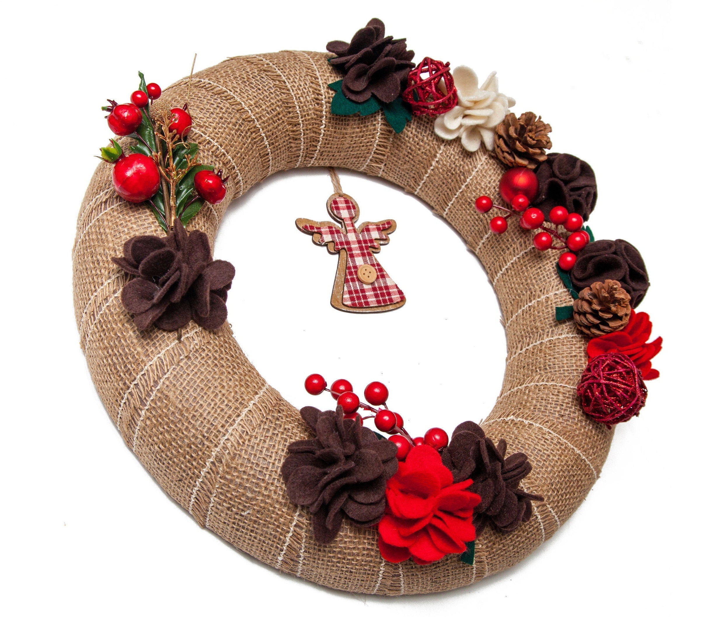 Hemp Christmas Wreath Christmas Angel Felt Christmas - Etsy