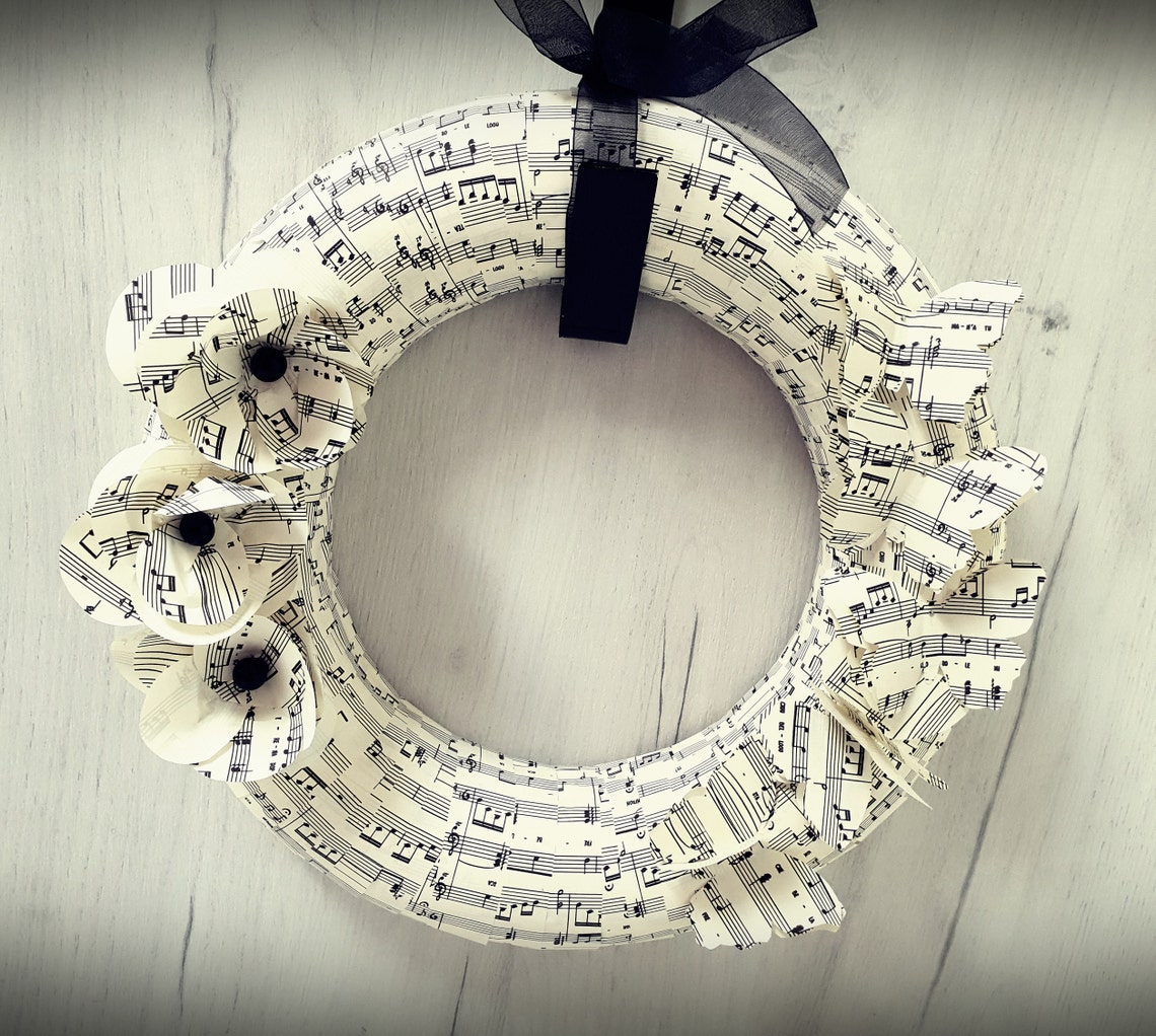 Black and White Music Note Decor, Personalized Gift Idea, Floral Decor ...
