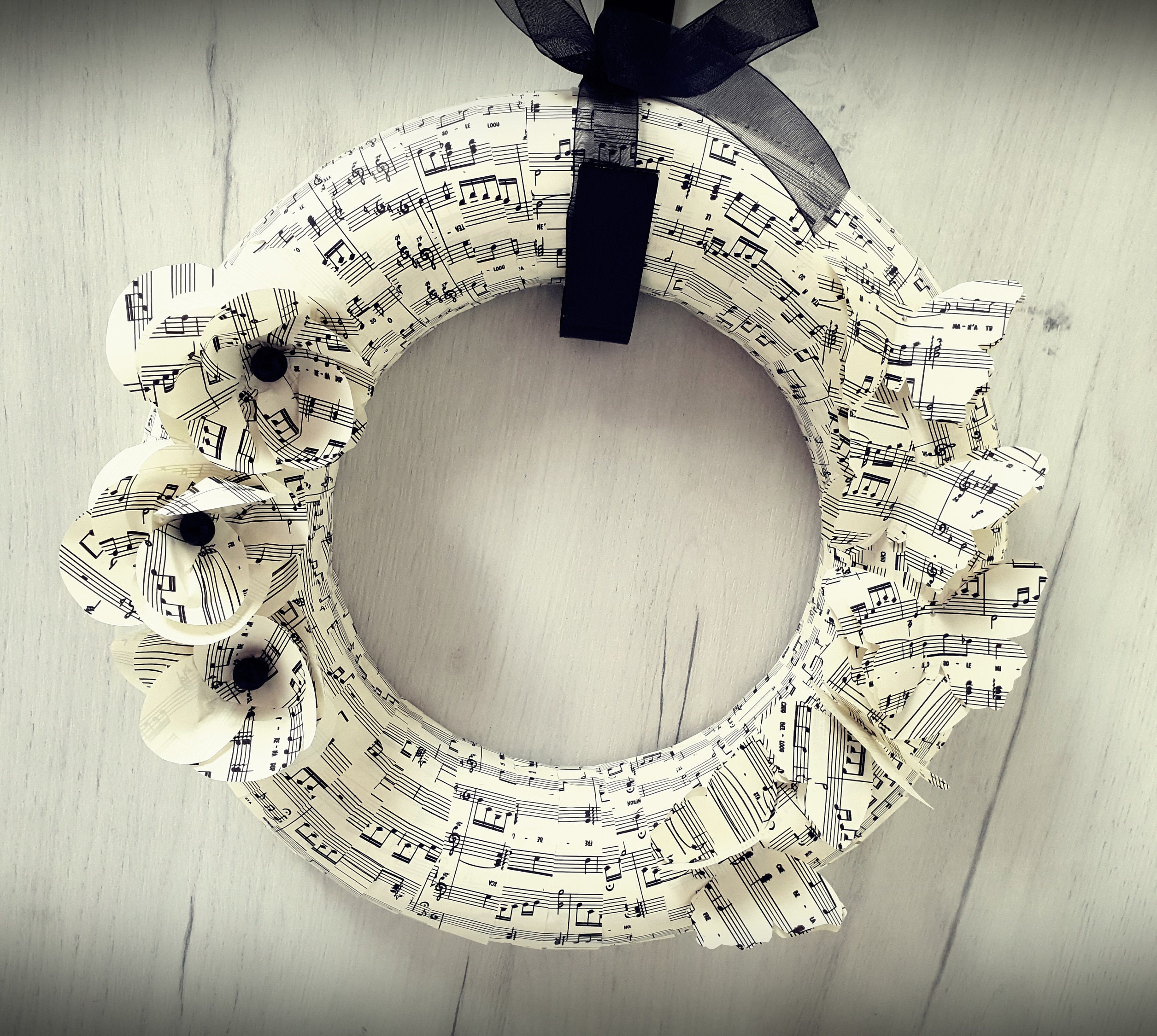 Black and White Music Note Decor, Personalized Gift Idea, Floral Decor ...
