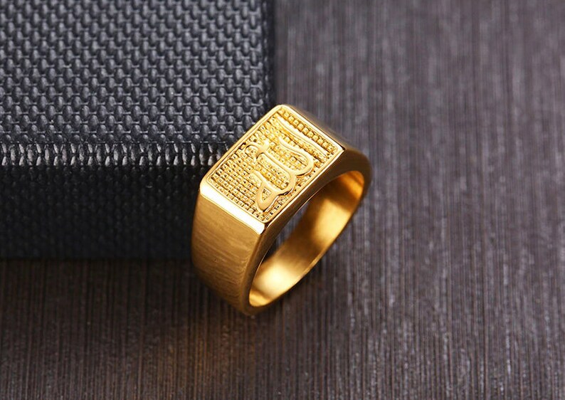18k Gold Mens Allah Ring Middle East Anel Letter Stamp Arab | Etsy