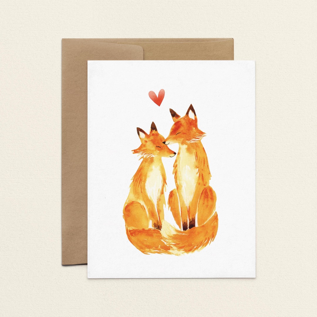 Valentine's Day Fox Cards, Watercolor Foxes Cards, Cute Anniversary ...