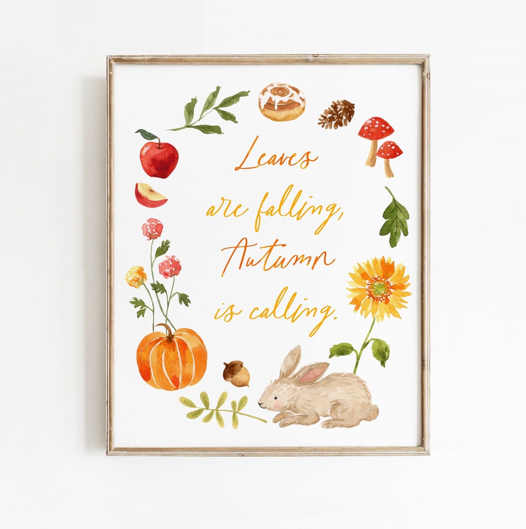 Fall Art Print, Watercolor Autumn Wall Art Quote With Lettering ...