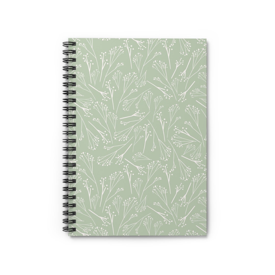 Sage Green Spiral Notebook, Green Floral Journal, Pretty Green Notebook ...