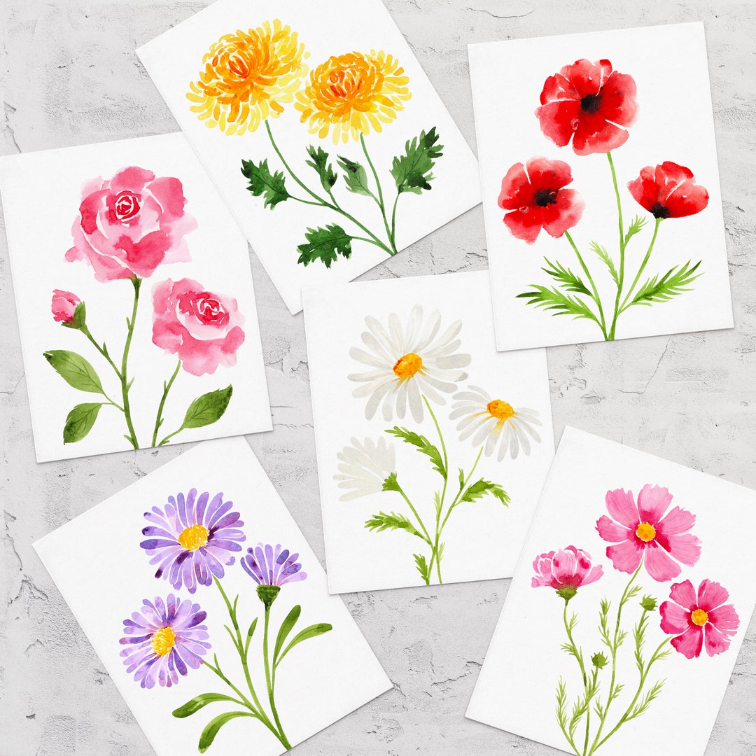 Notecards Set, Floral Cards Set of 6, Wildflower Greeting Card Set ...