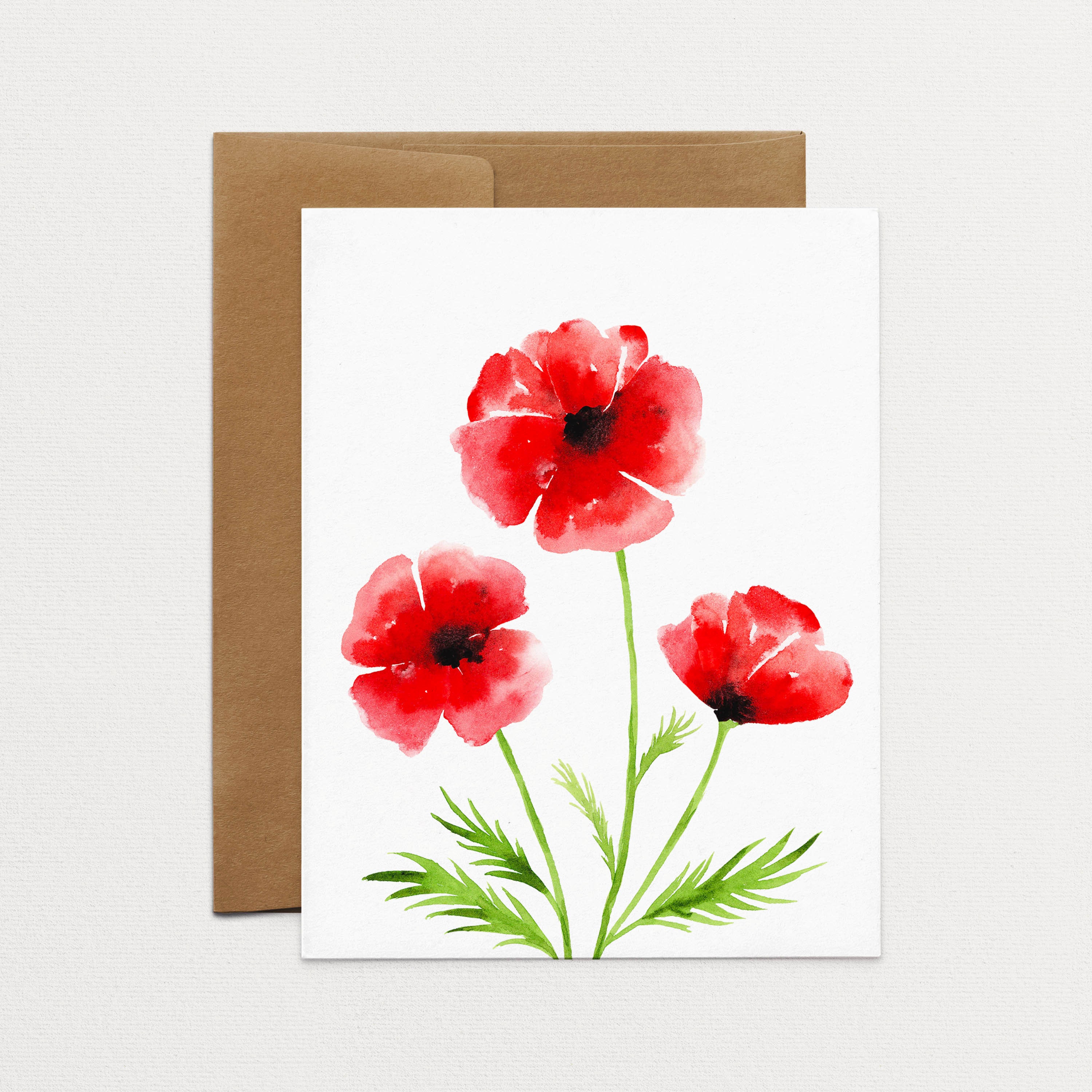 Poppy Card Set, Red Poppies Note Cards Watercolor Florals Greeting Card ...