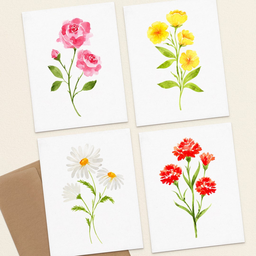 Notecards Set, Floral Cards Set of 4, Wildflower Greeting Card Set ...