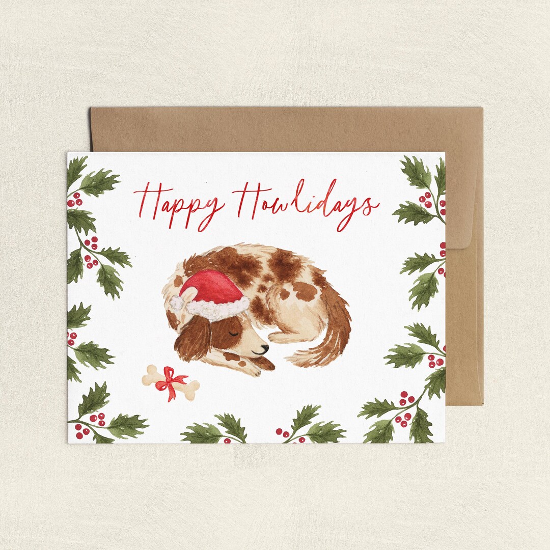 Dog Christmas Cards, Happy Howlidays Greeting Card Set, Watercolor Dog ...