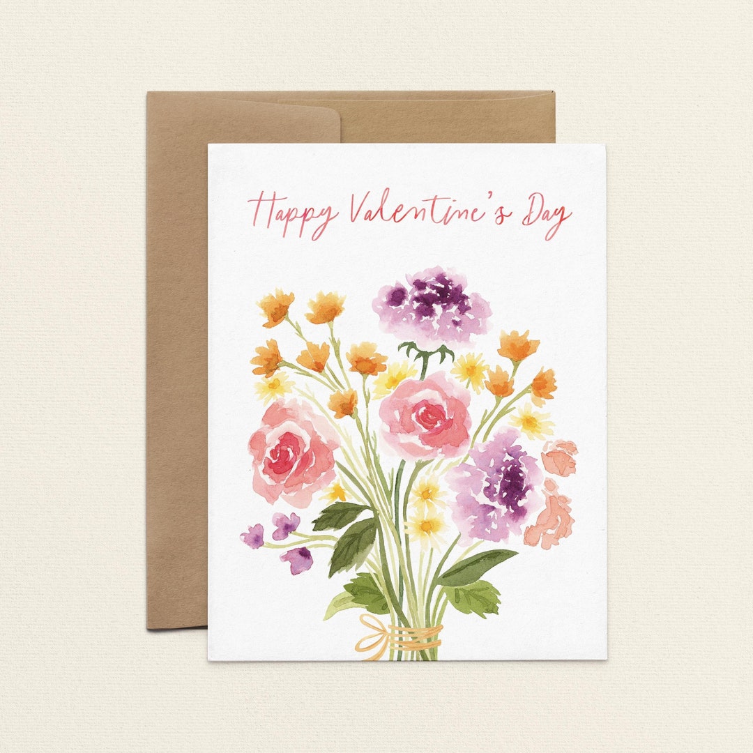 Happy Valentine's Day Cards, Watercolor Floral Valentine's Greeting ...
